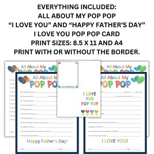 Father's Day Gift All About My Pop Pop Printable, Birthday Gift for ...