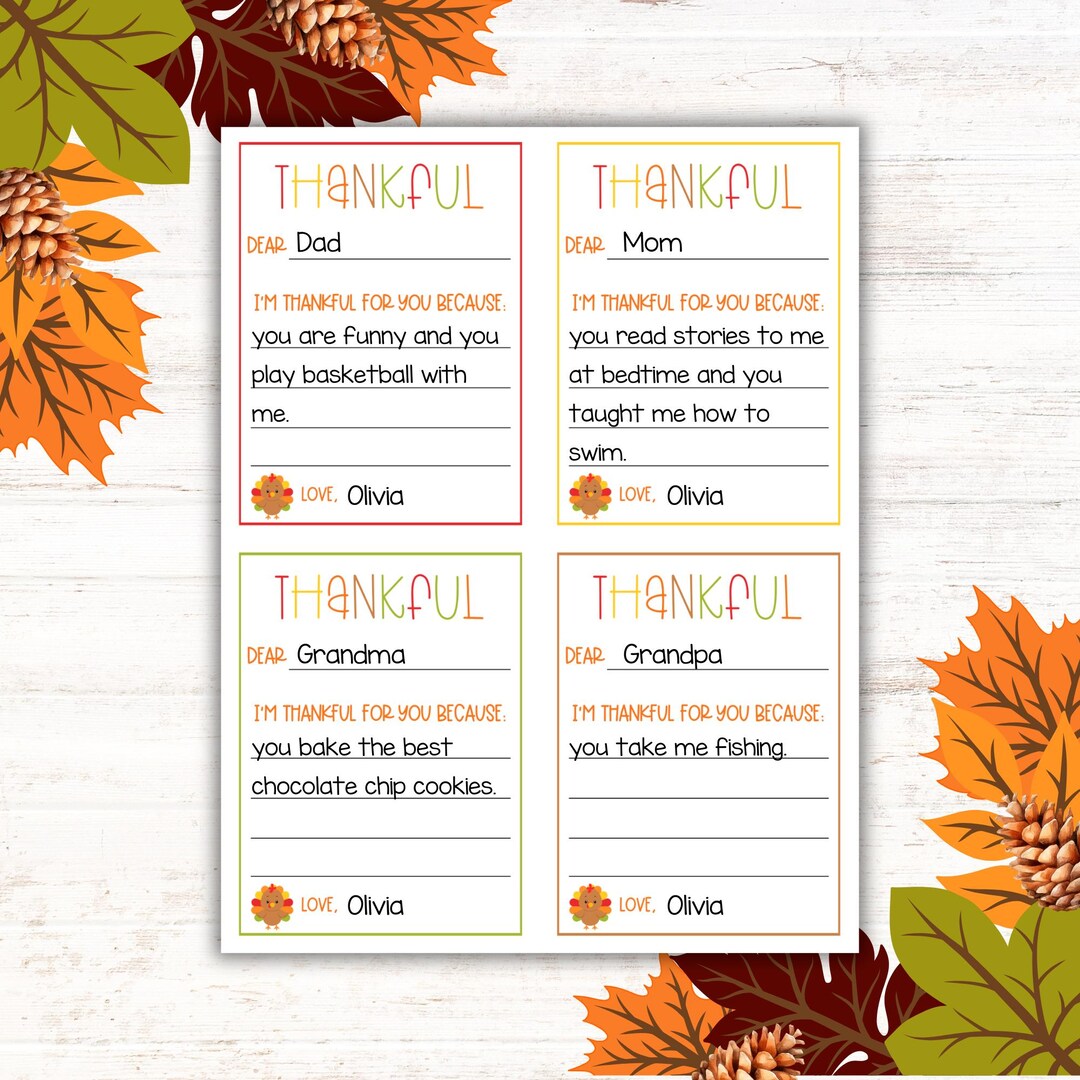 Thanksgiving Gratitude Cards: Printable Thankful Cards (instant ...