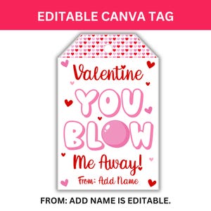 Valentine Gift Tag Printable, valentine You Blow Me Away Kids Classroom ...