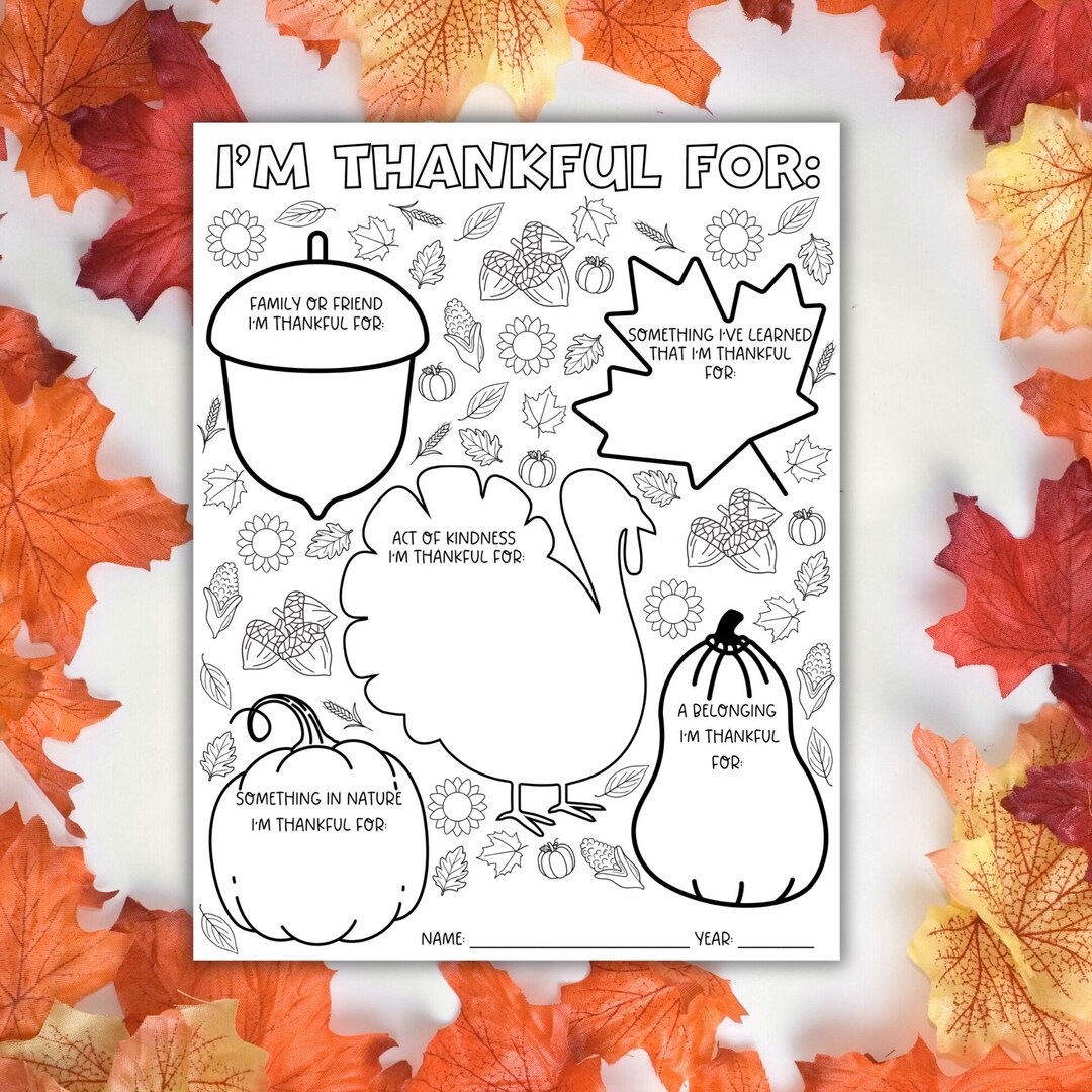 Thanksgiving "i'm Thankful For" Coloring Sheet Printable - Gratitude ...