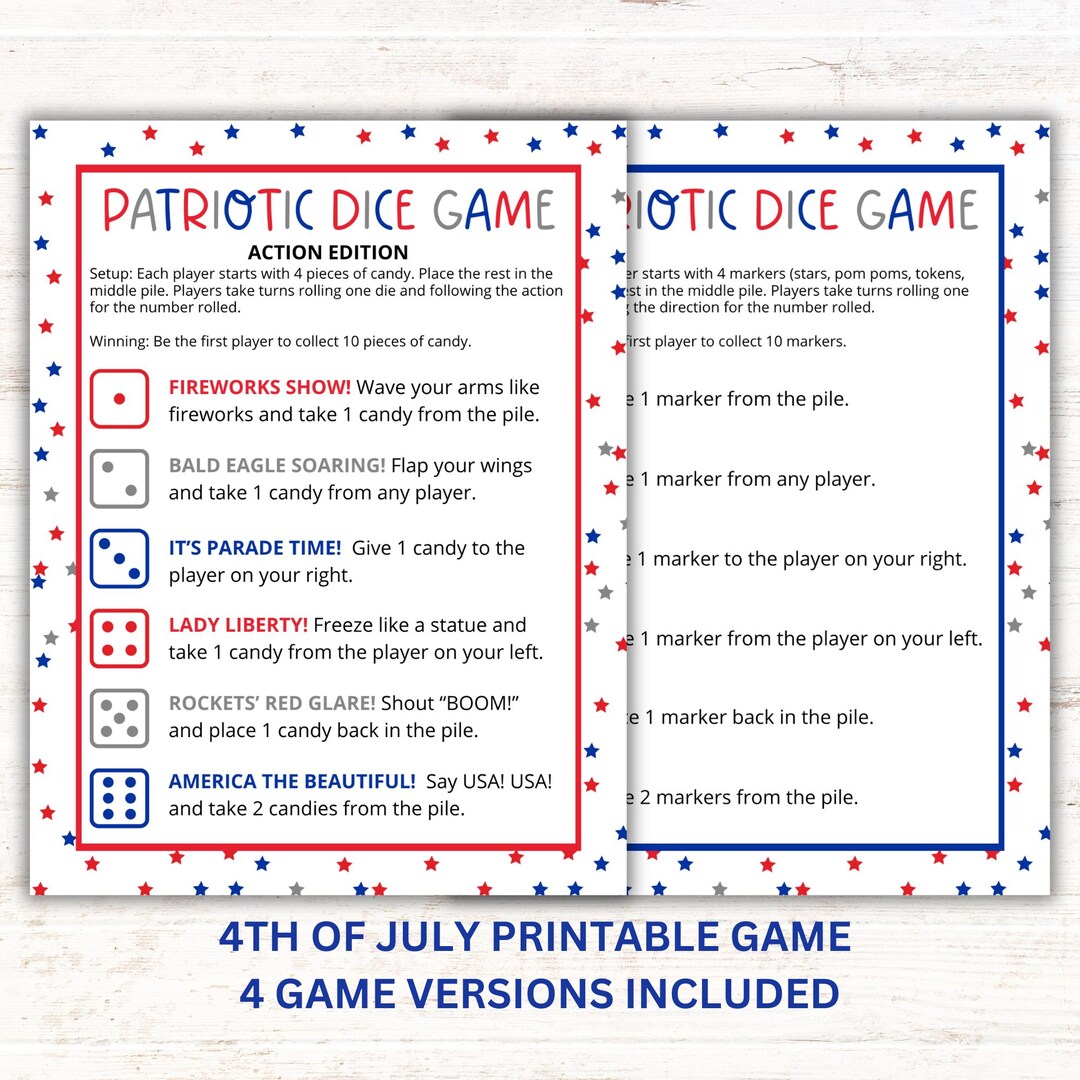 Patriotic Dice Game Printable, 4th of July Kids Activity, America 250 ...