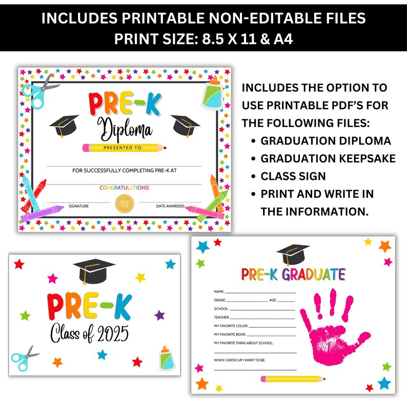Editable Pre-k Graduation Bundle: Invitation, Diploma, Program (canva ...