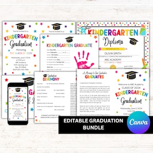 Kindergarten Graduation Bundle - Editable Canva Files - Program ...