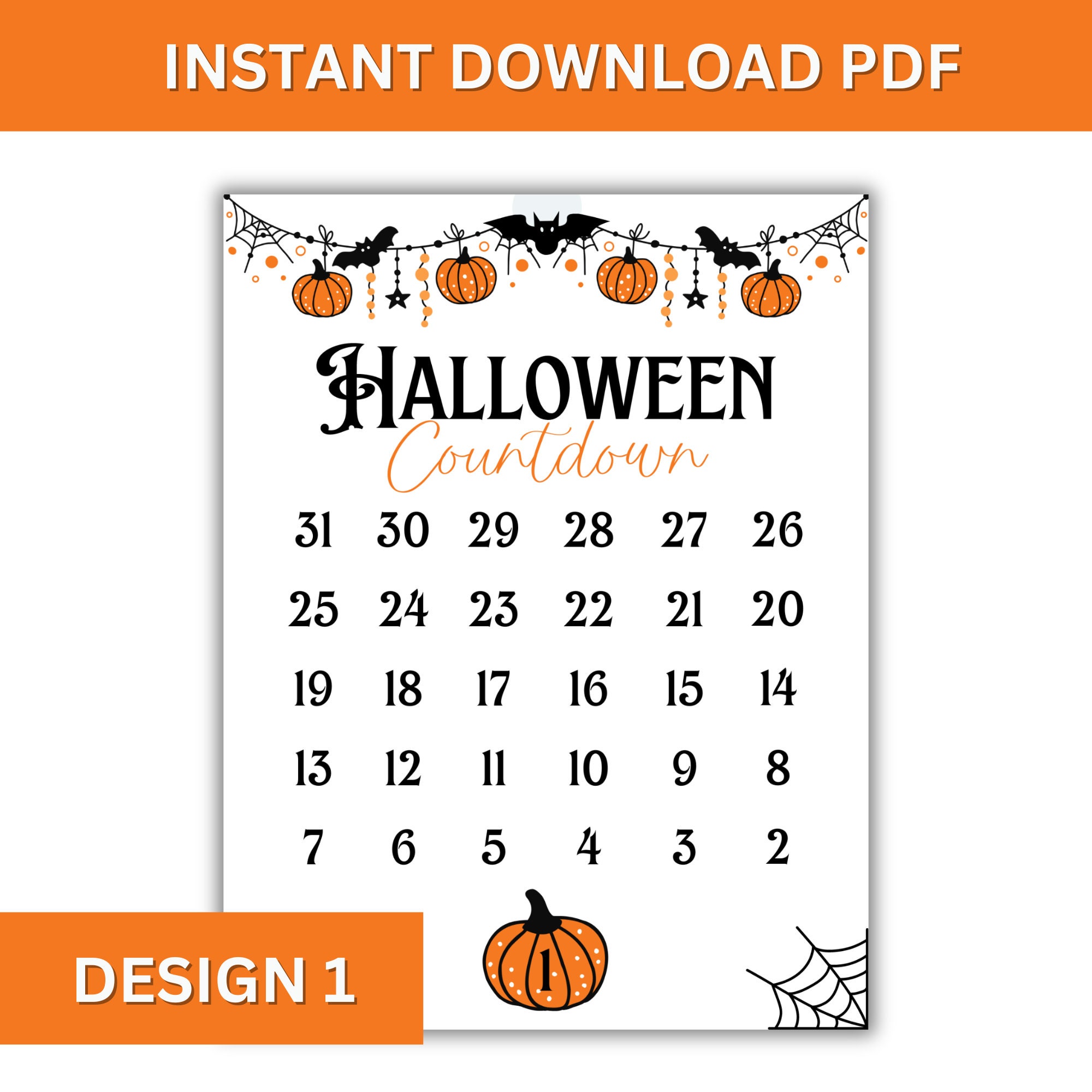 Halloween Countdown Printable | Halloween Decor | Instant Download PDF ...
