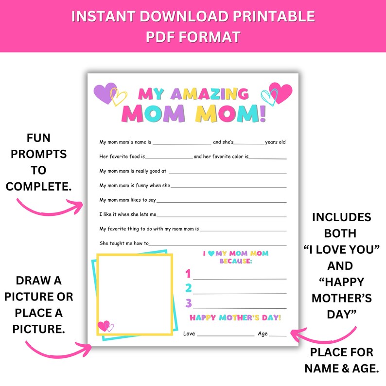 Mother's Day Mom Questionnaire Printable, Keepsake Gift (PDF) - Etsy