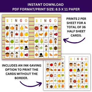 Printable Thanksgiving Bingo Instant Download 36 Cards Thanksgiving ...