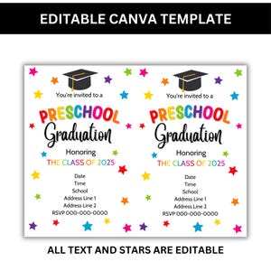 Editable Preschool Graduation Invitation, Canva Template, 8.5x11 & A4 ...