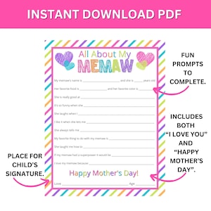 Meemaw Gift: All About My Meemaw Printable (PDF & JPG) - Etsy
