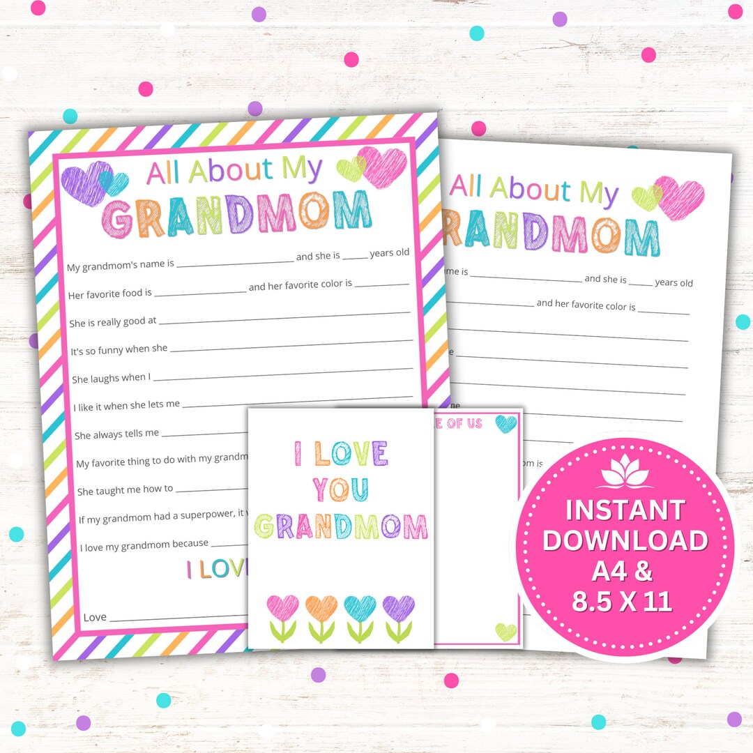 All About My Grandmom Printable Gift - Mother's Day, Birthday ...