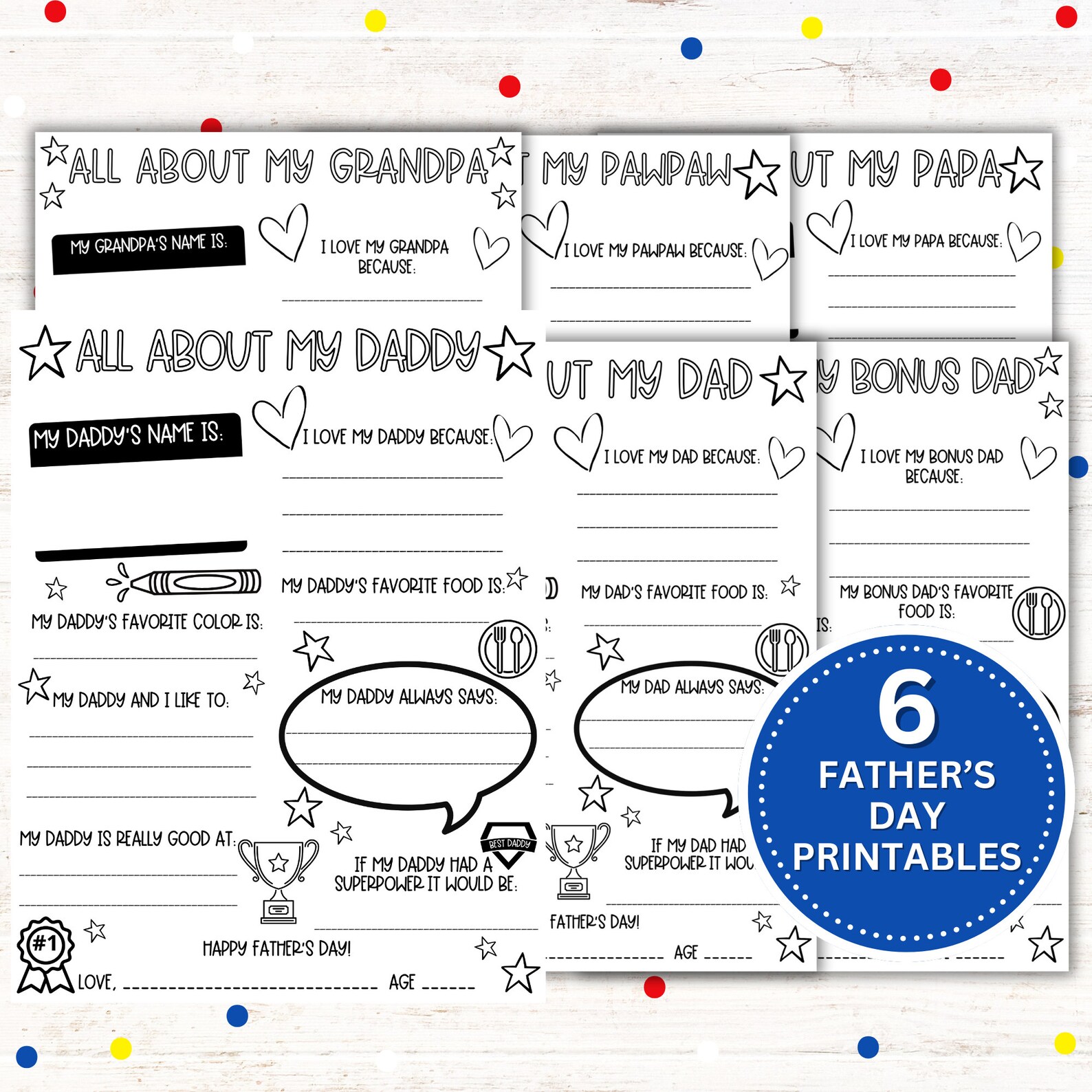 Father's Day Fill-in Printable Bundle: Dad, Grandpa, Papa (PDF) - Etsy