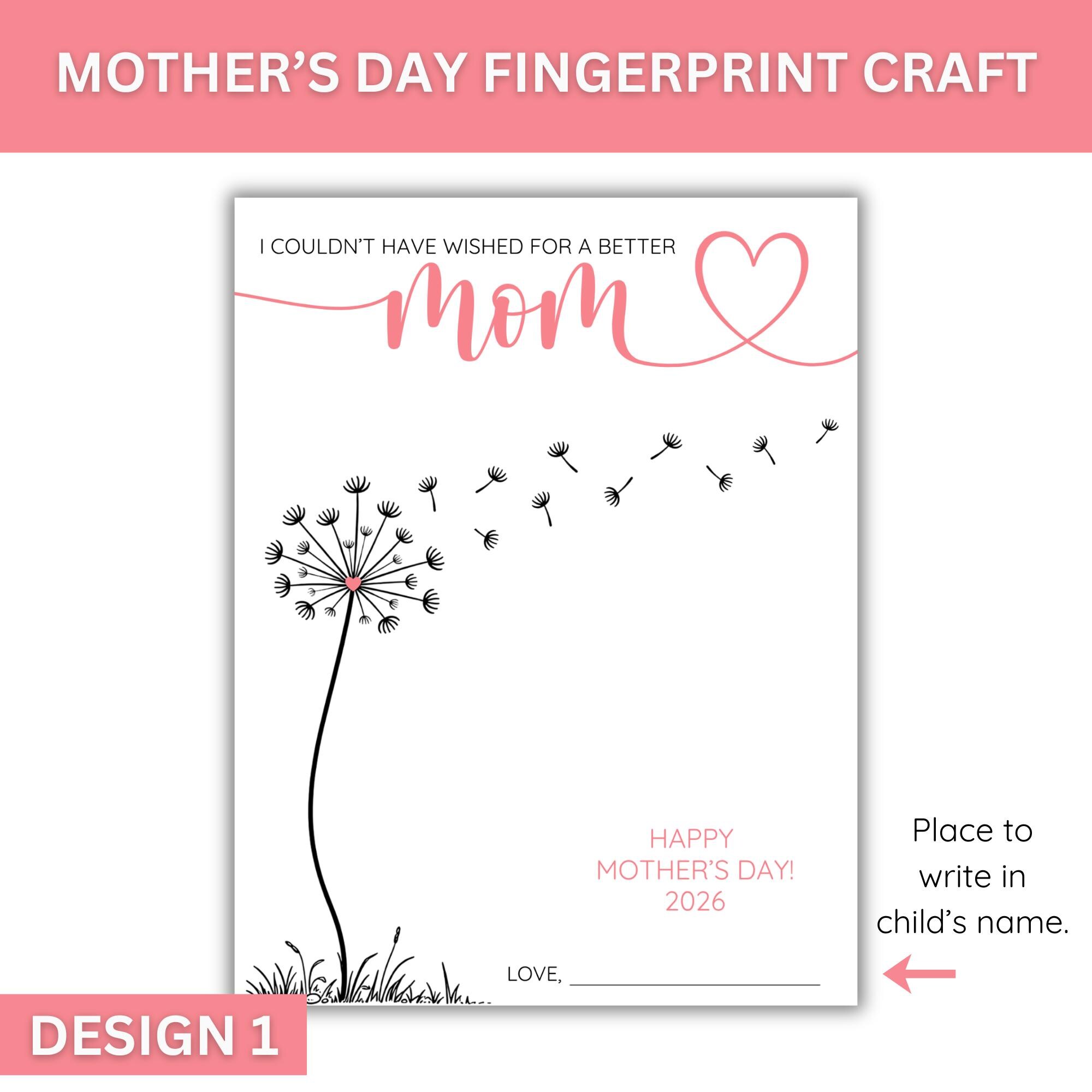 Mother’s Day Handprint Craft Printable, Fingerprint Art Gift for Mom ...