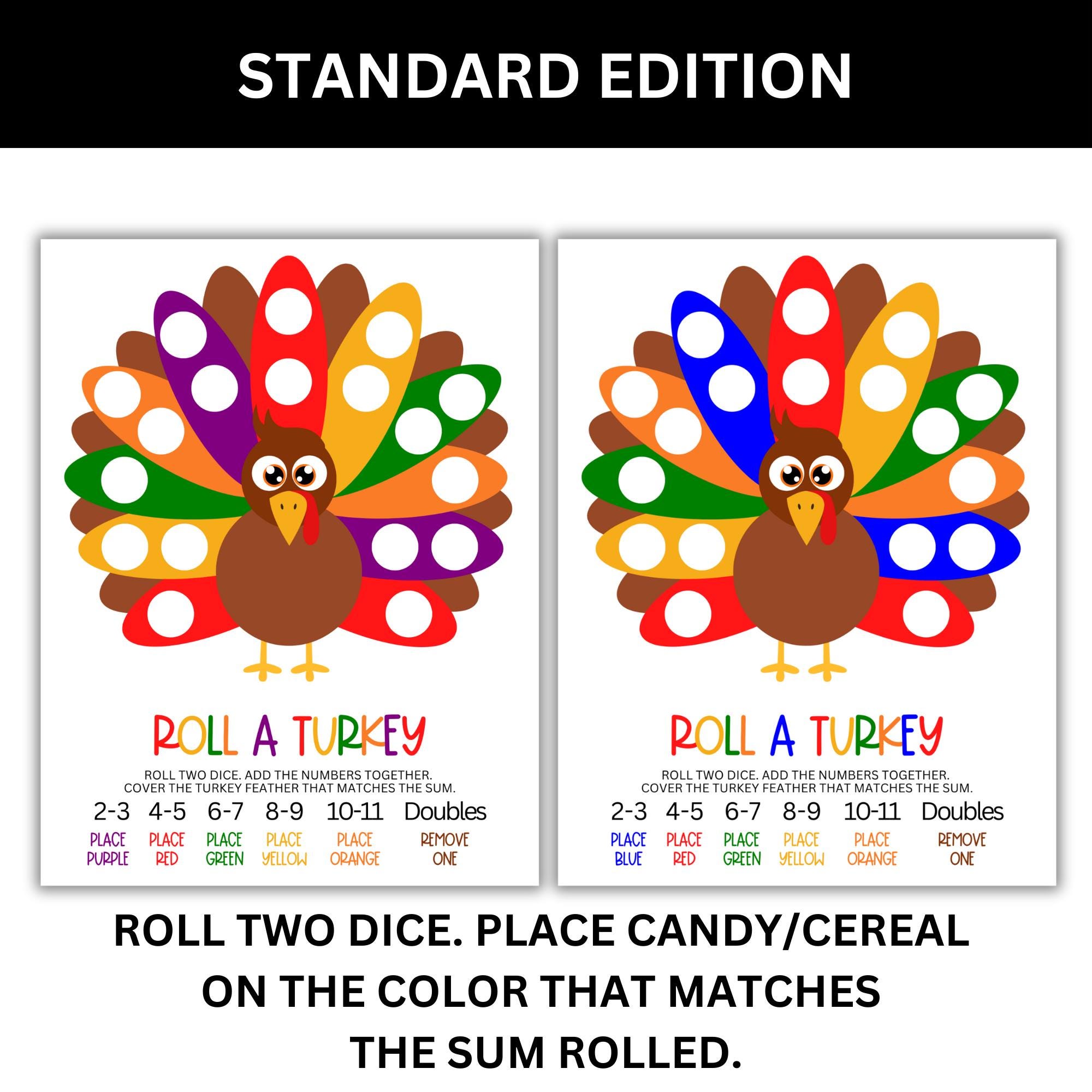 Roll a Turkey Thanksgiving Game: Printable Activity (instant Download ...