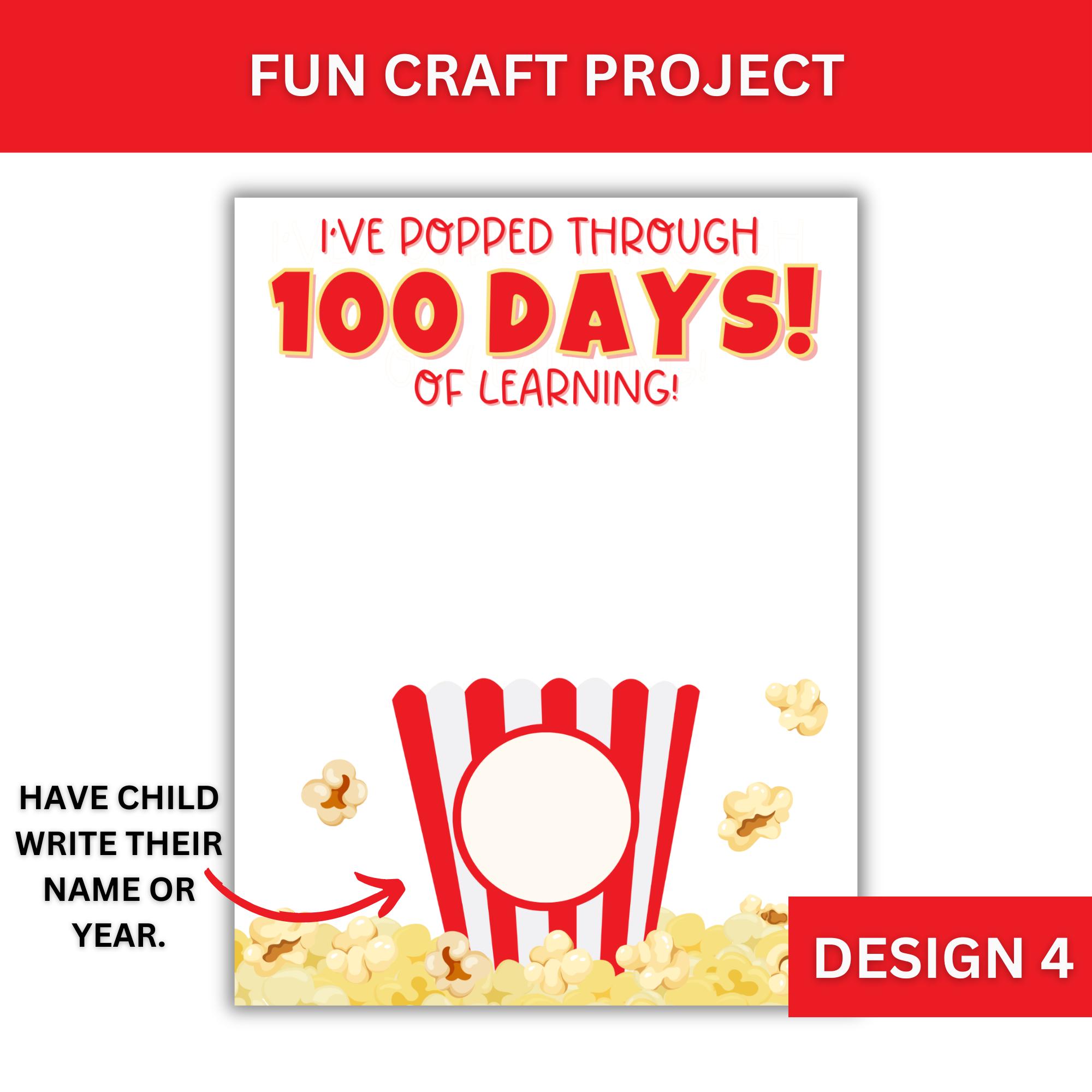 100th Day of School Handprint Craft | Popcorn Handprint Printable ...