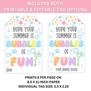 Hope Your Summer is Bubbles of Fun Gift Tag | Printable & Editable ...