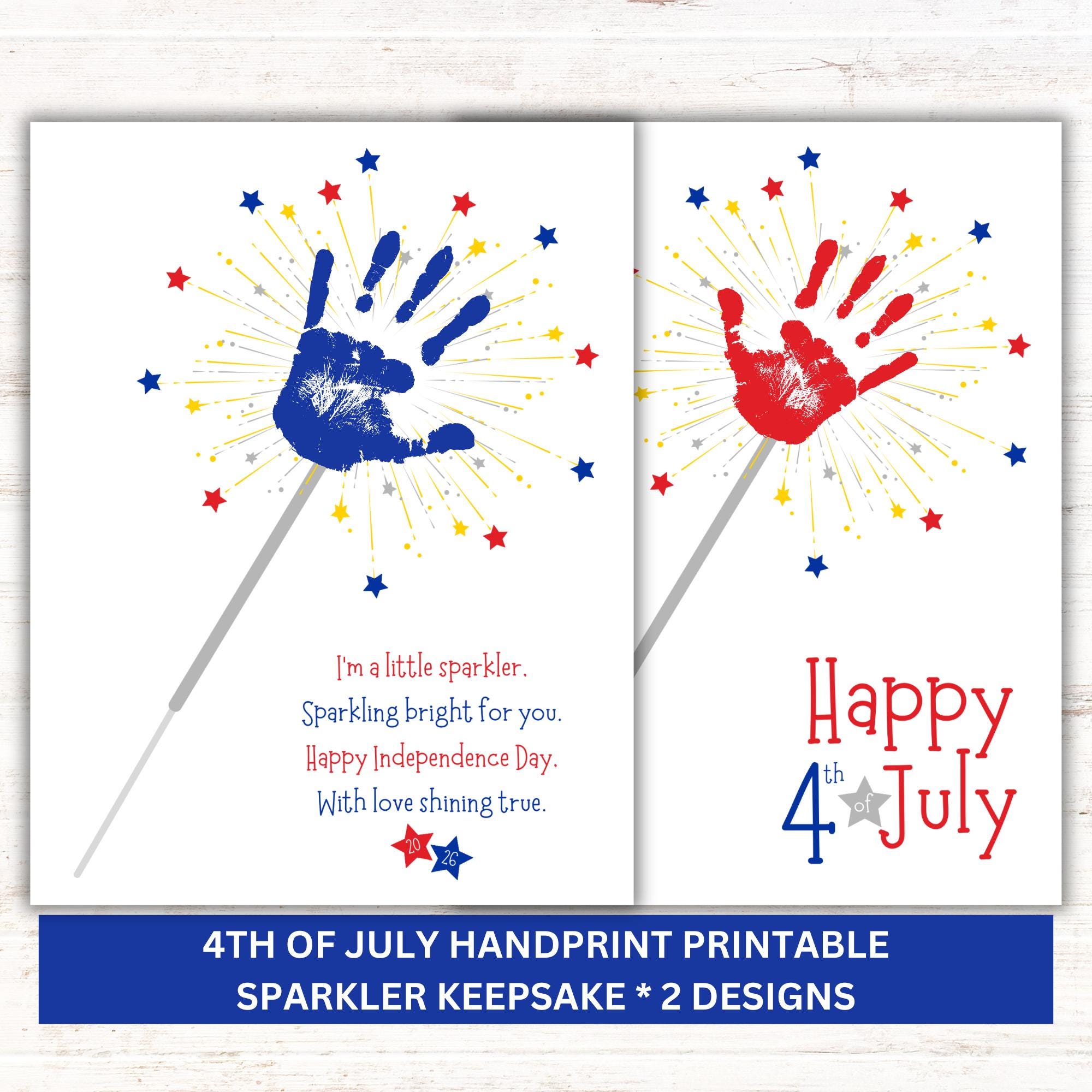 4th of July Sparkler Handprint Printable, Patriotic Kids Keepsake Poem ...