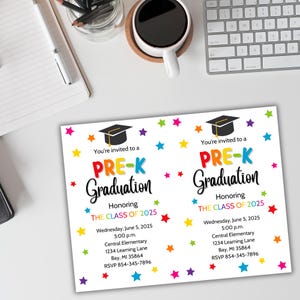Editable Pre-k Graduation Invitation, Canva Template, 2 per 8.5x11 ...