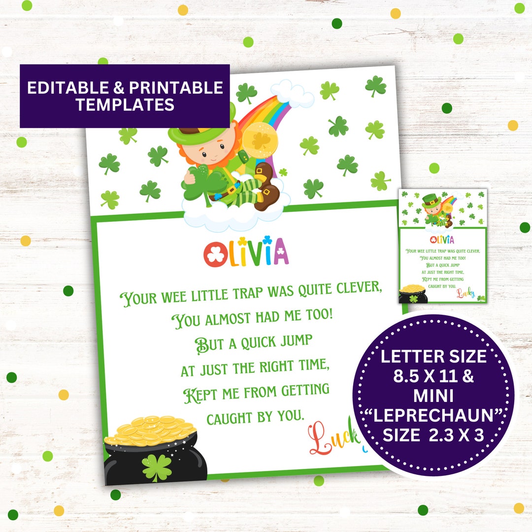 Leprechaun Letter Kids Lucky Leprechaun Note Shamrock Irish Trap ...