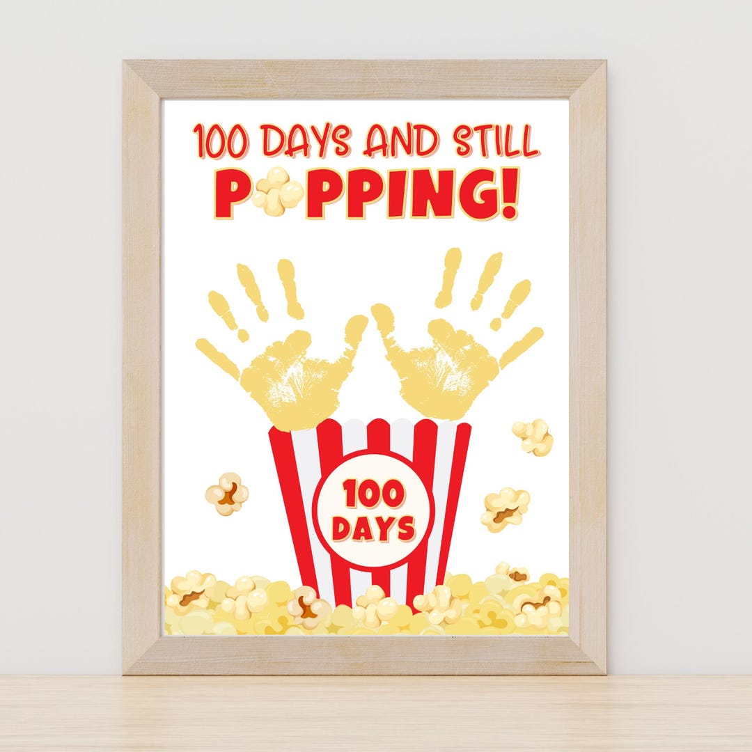 100th Day of School Printable | Popcorn Handprint Craft | Instant ...