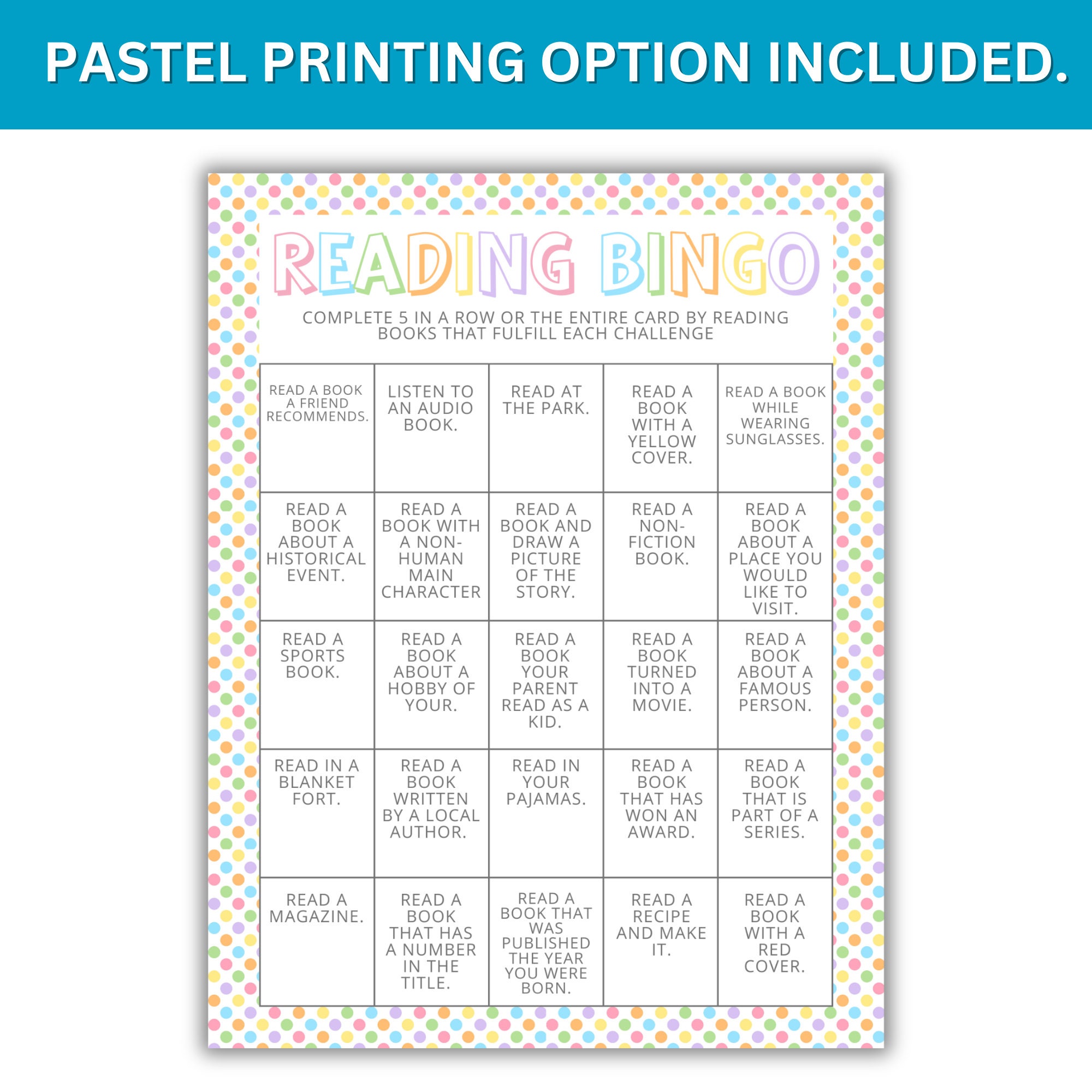 Reading Bingo Printable | Fun Reading Challenge for Kids | Instant ...