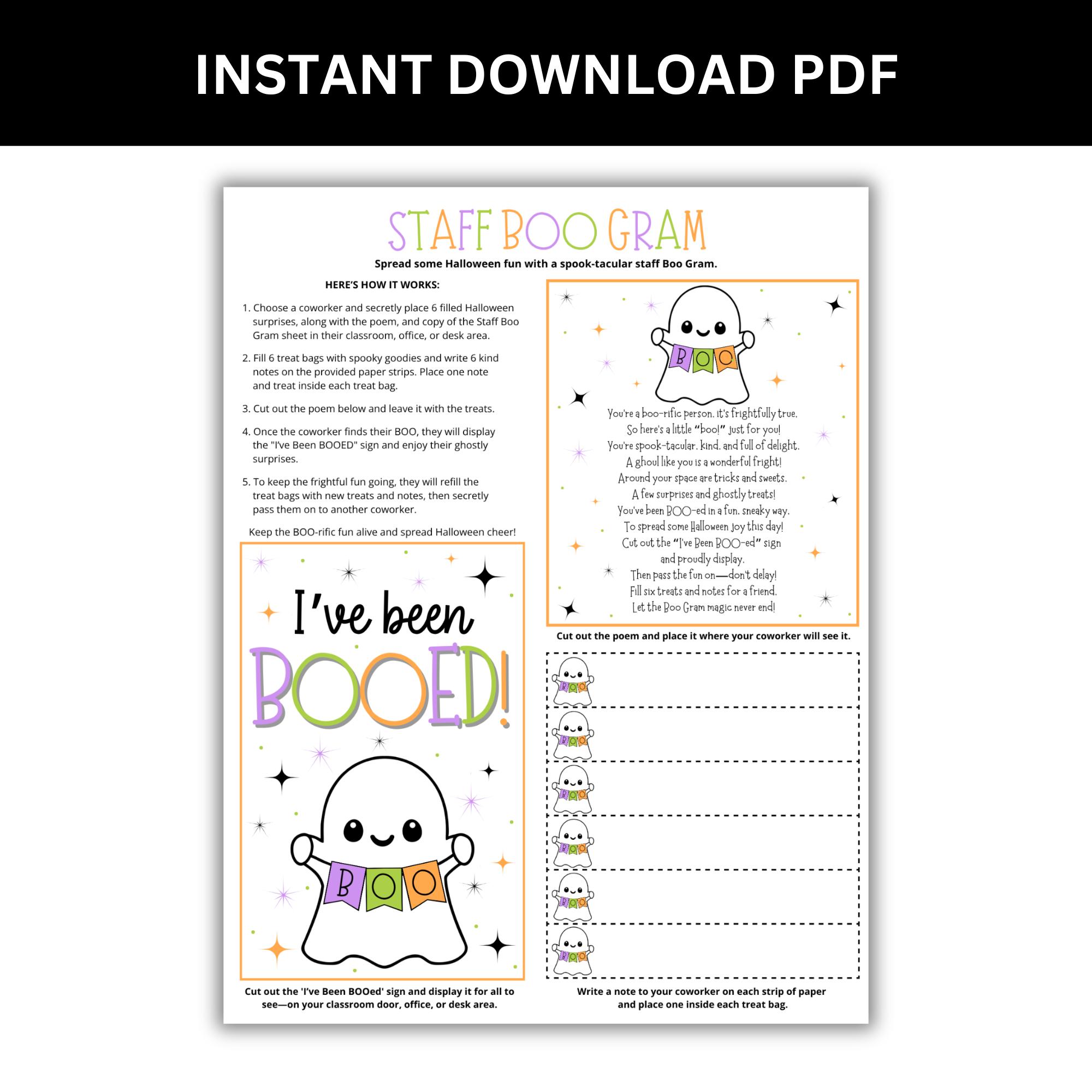 Staff Boo Gram Printable: Halloween Office Game (PDF Download 8.5x11 ...