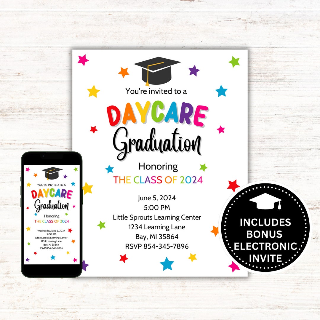Editable Daycare Graduation Invitation Canva Template Electronic ...