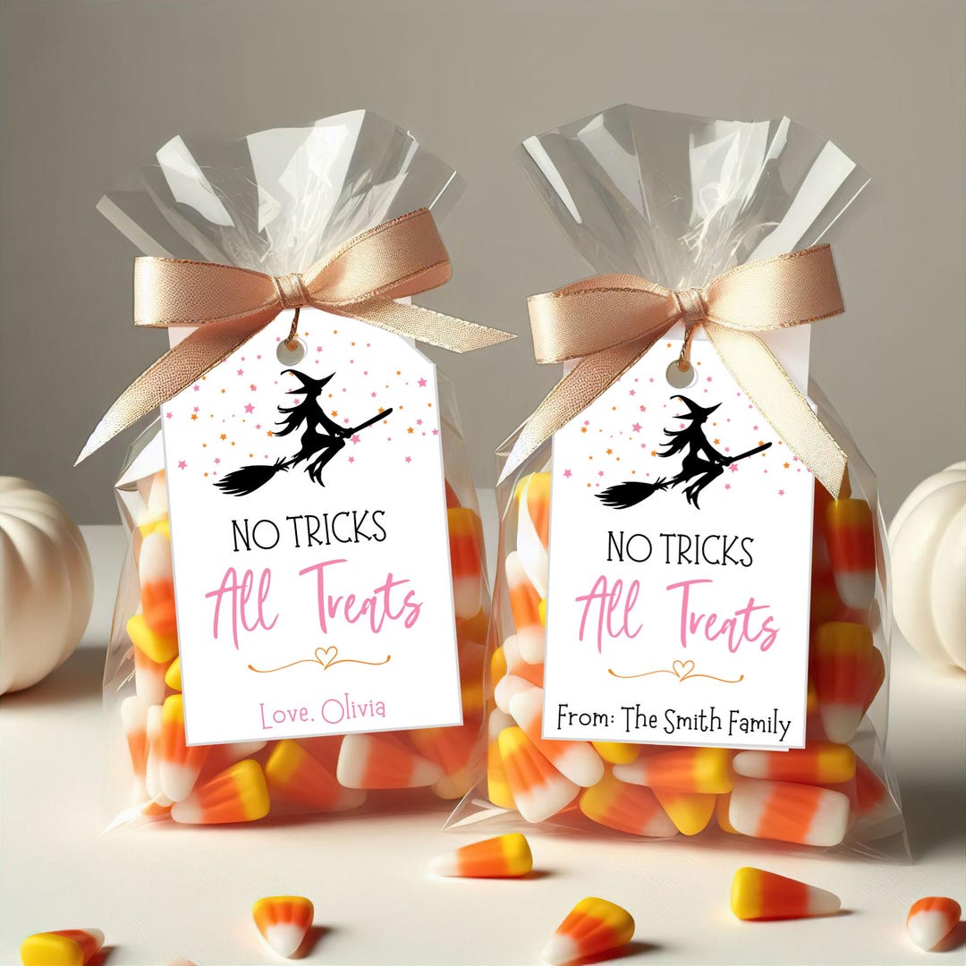Editable Halloween Tag Canva Template, No Tricks All Treats, Halloween ...
