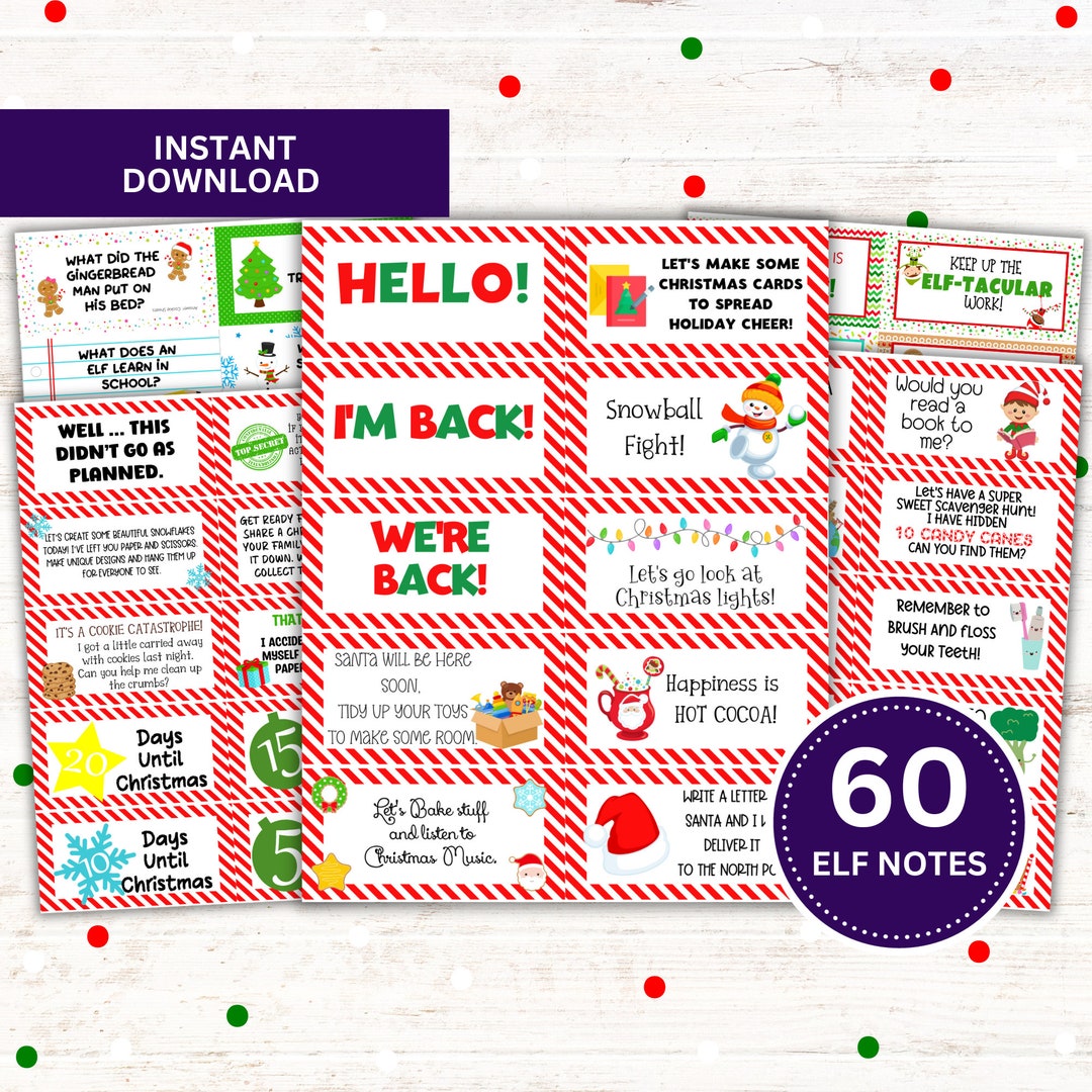 Printable Elf Notes 60 Elf Messages, Jokes, Kindness Challenges Instant ...