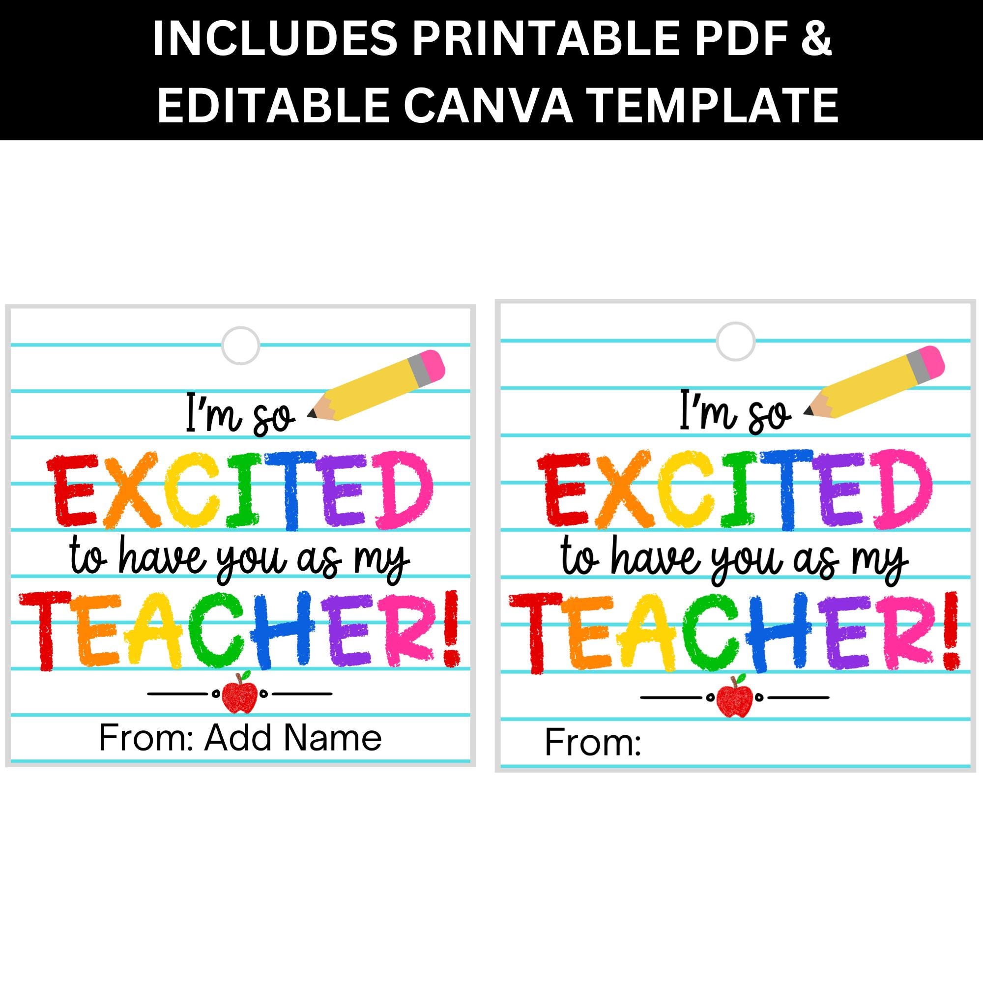 Teacher Gift Tag, Printable Back to School, Editable Template (PDF) - Etsy