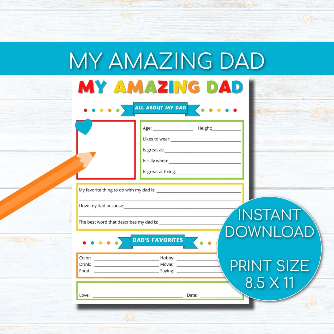 All About My Dad, Father's Day Printable, Father's Day Gift, Instant ...