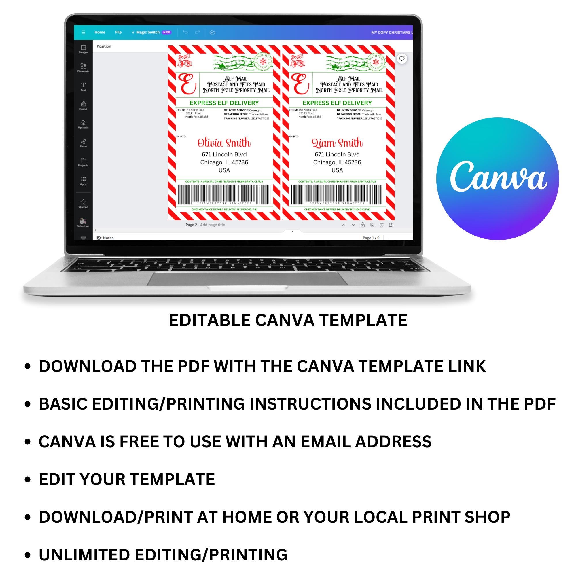 Editable Elf Shipping Label: North Pole Christmas (digital Download) - Etsy