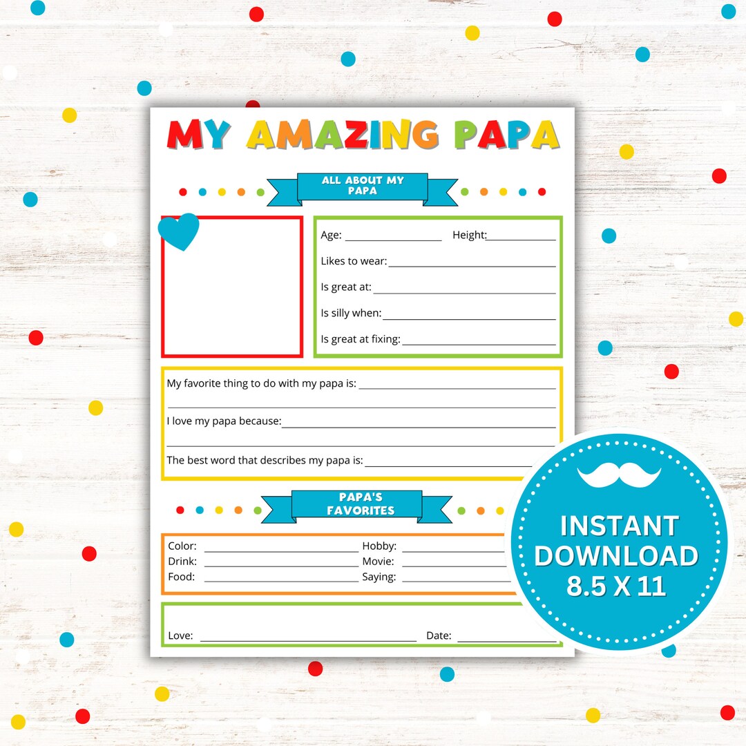 Father's Day Gift All About My Papa Printable - Instant Download, Gift ...