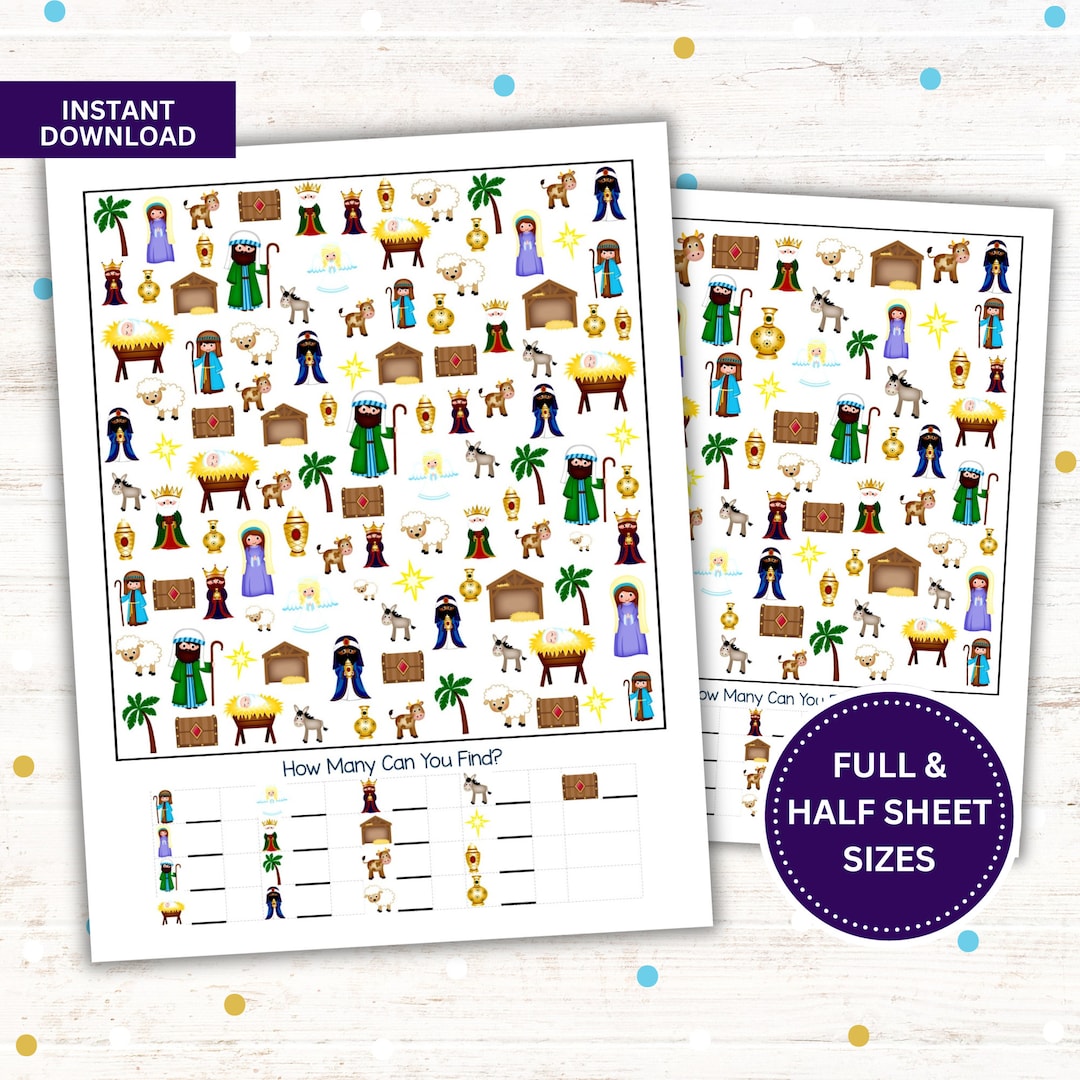 Nativity Seek and Find Printable Game, Standard and Junior Editions ...