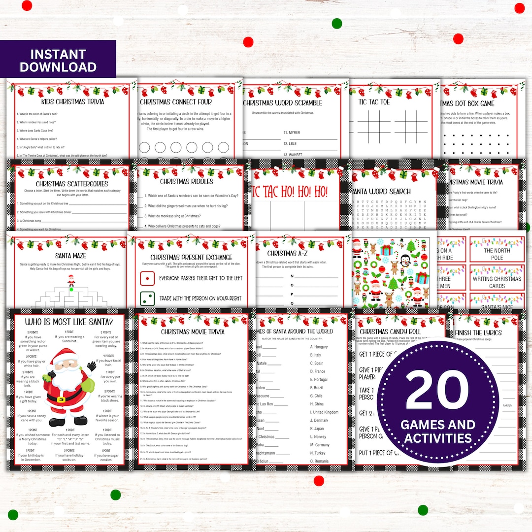 Printable Christmas/holiday Game Bundle 20 Games and Activities Instant ...