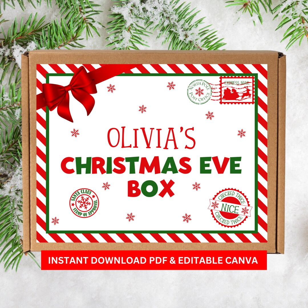 Christmas Eve Box Label Template, Printable and Editable - Etsy
