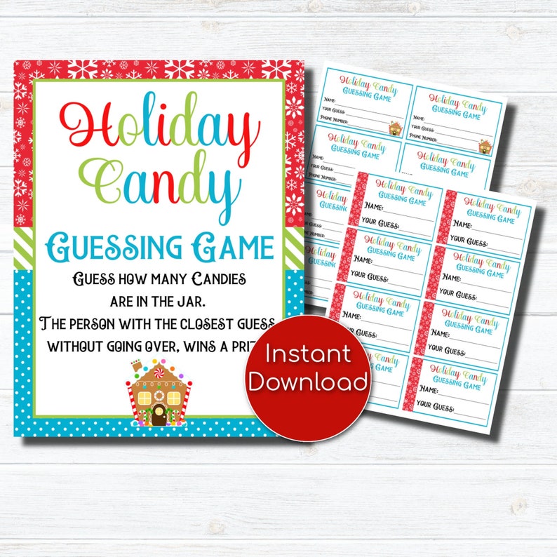 Holiday Candy Game Printable Christmas Games Guess How Many - Etsy