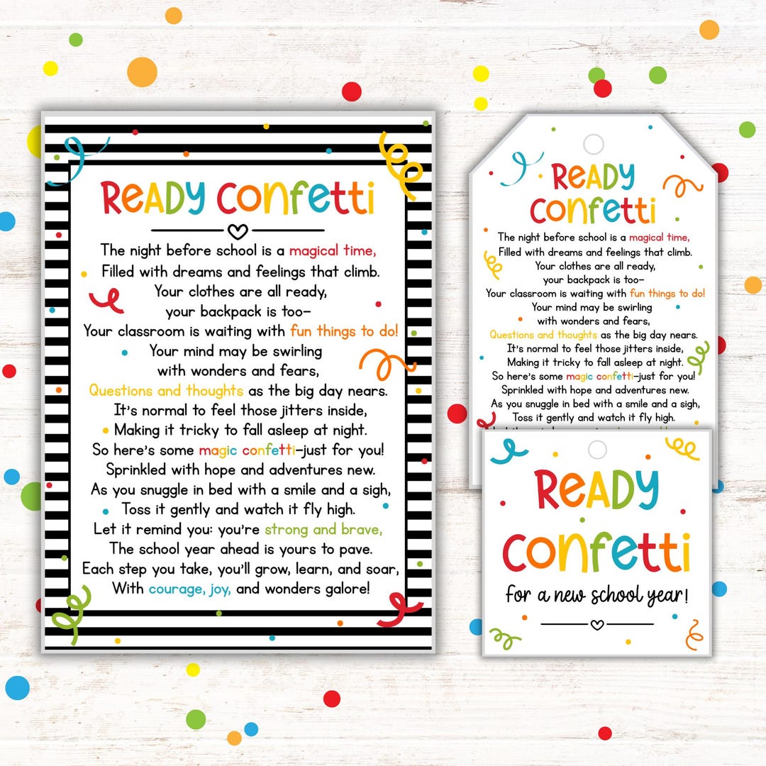 Ready Confetti Poem and Tag Printable, Back to School Poem, Meet the ...