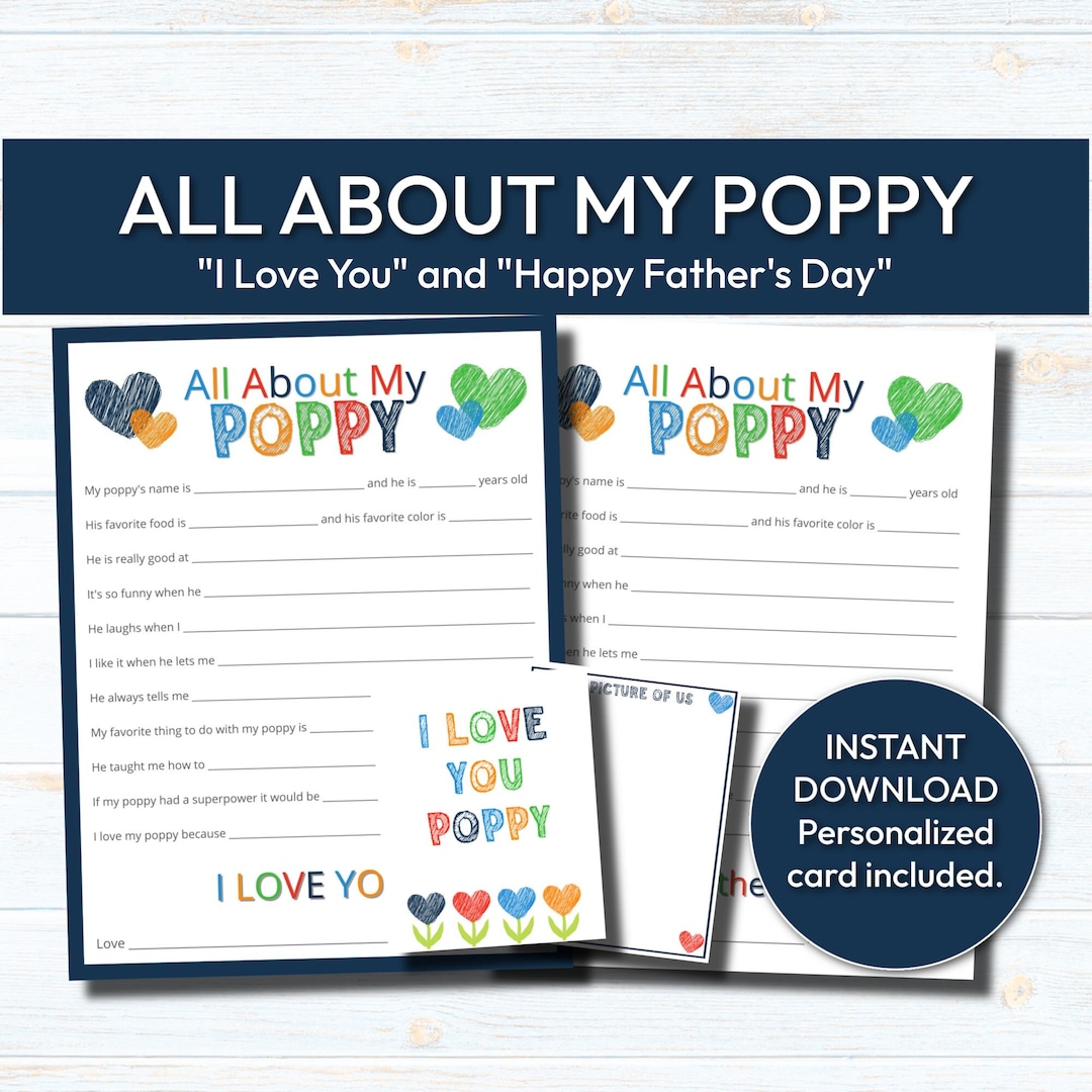 Father's Day Gift for Poppy, Printable Card for Grandpa, All About My ...