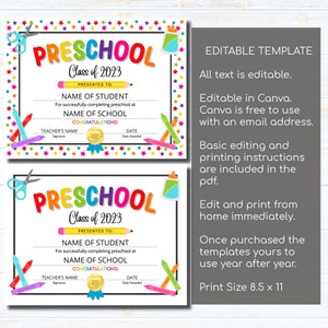 Editable Preschool Graduation Certificate, Preschool Graduation, Last ...