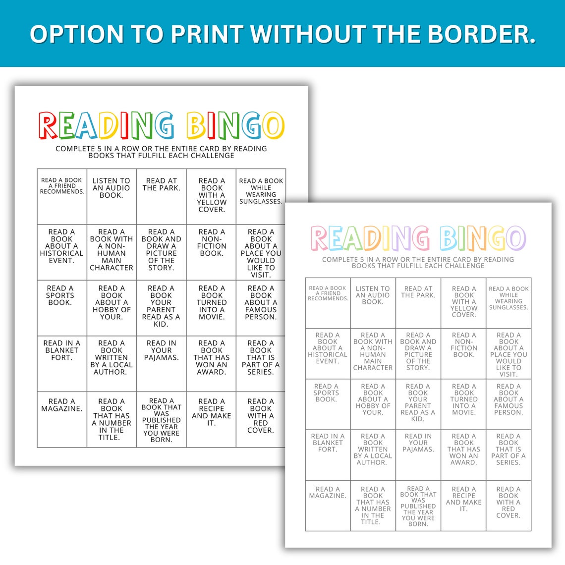 Reading Bingo Printable | Fun Reading Challenge for Kids | Instant ...