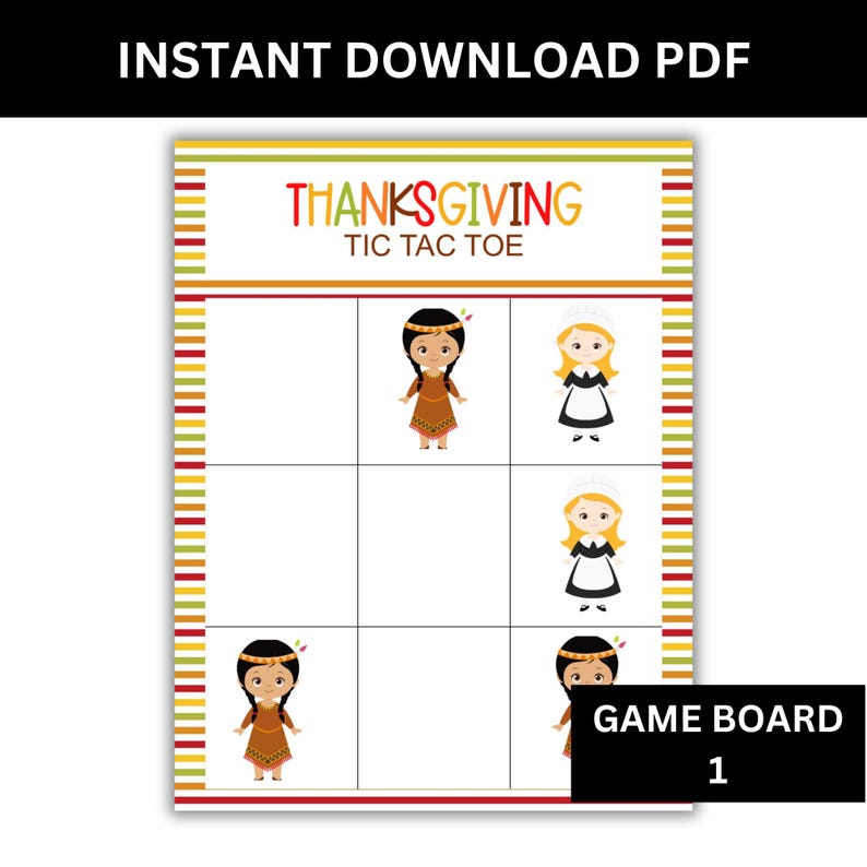 Thanksgiving Tic Tac Toe Printable Game - Instant Download PDF - Etsy