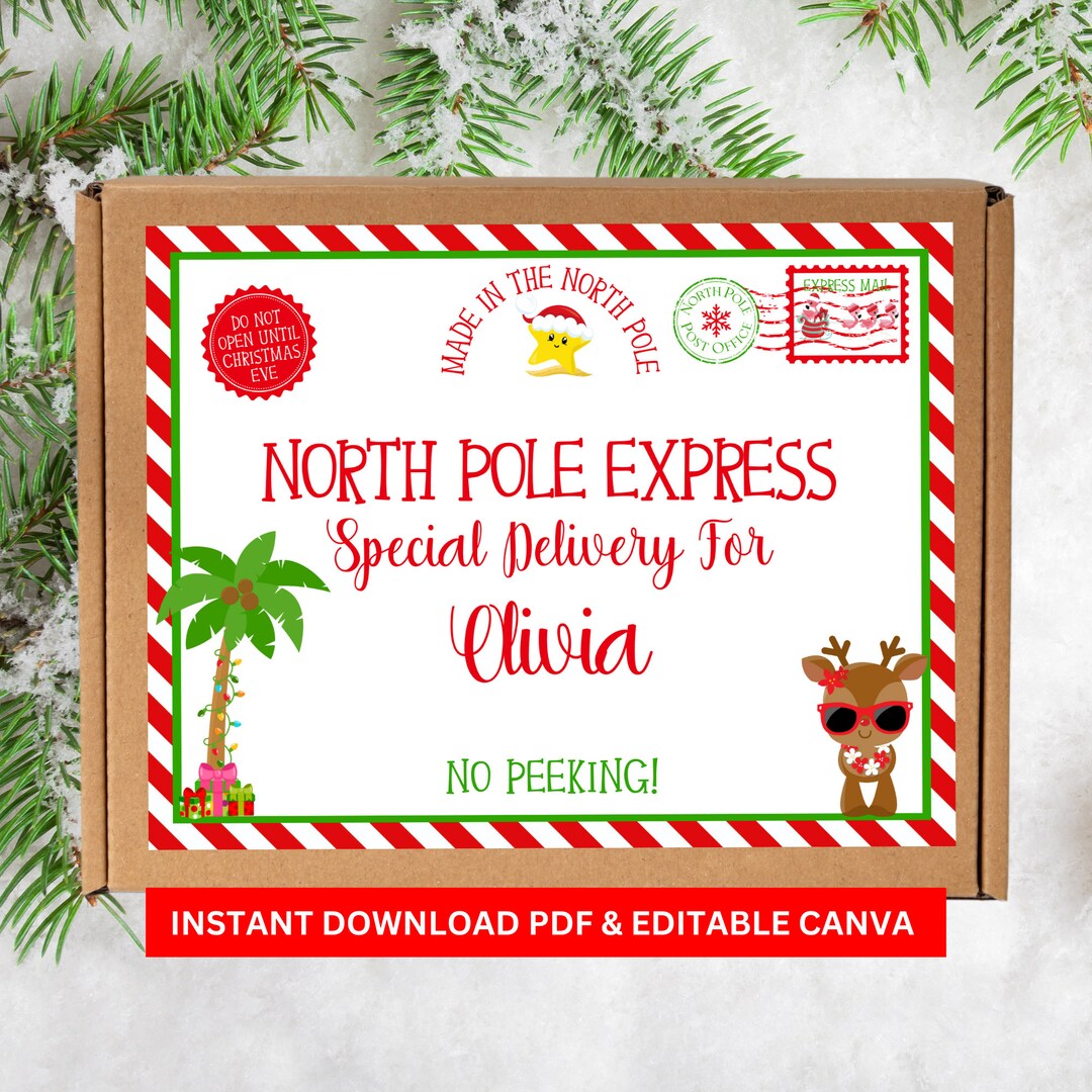 Editable Christmas Eve Box Template North Pole Express Santa Label ...