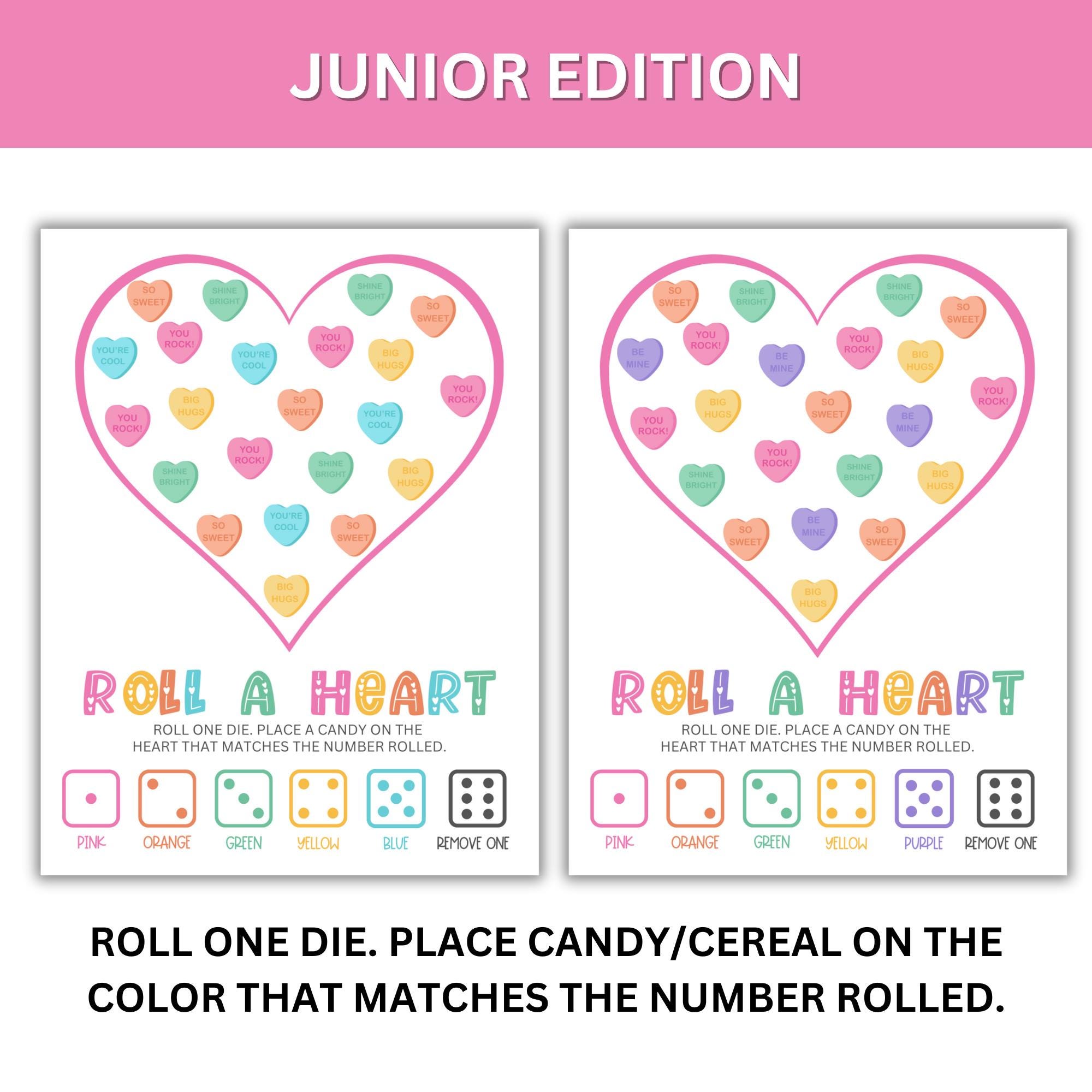 Valentine Roll a Heart Game Printable | Valentine Party Classroom ...