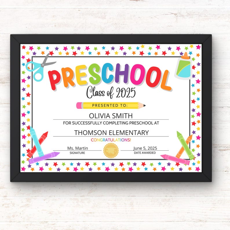 Editable Preschool Graduation Certificate: Class of 2025 (printable PDF ...