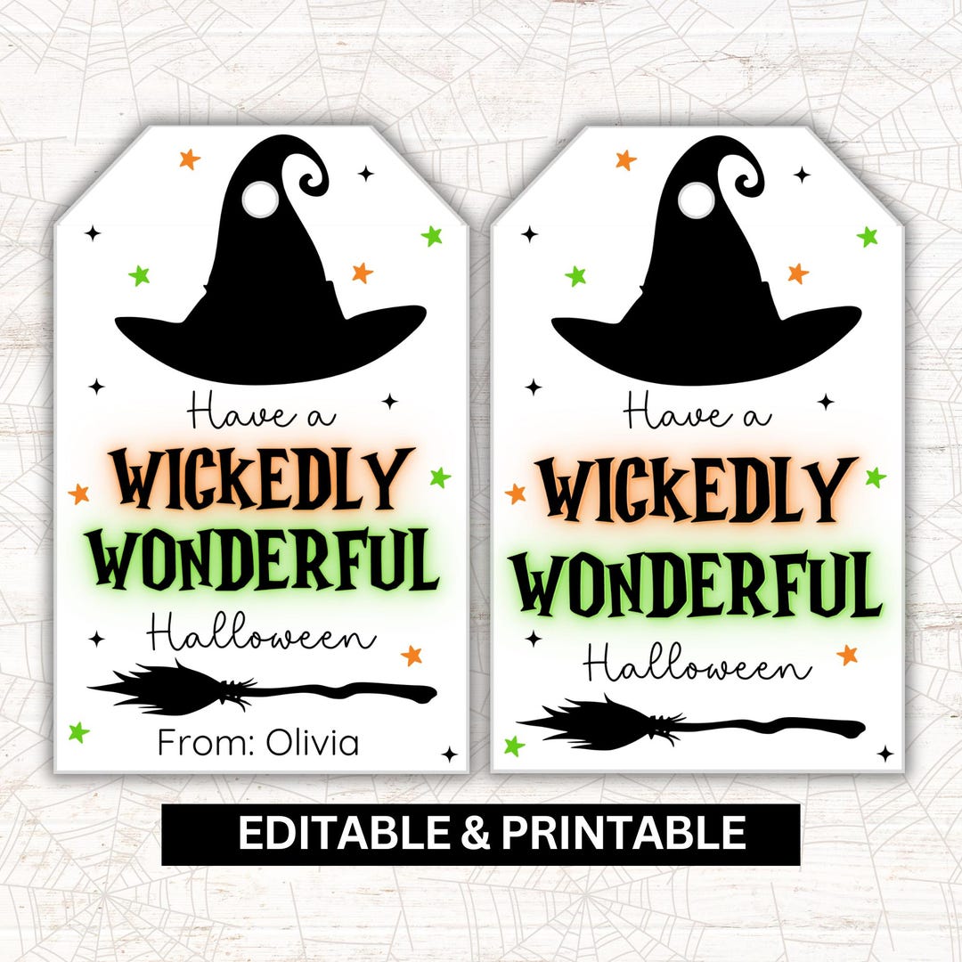 Printable Halloween Gift Tags, Wickedly Wonderful Halloween, Treat Bag ...