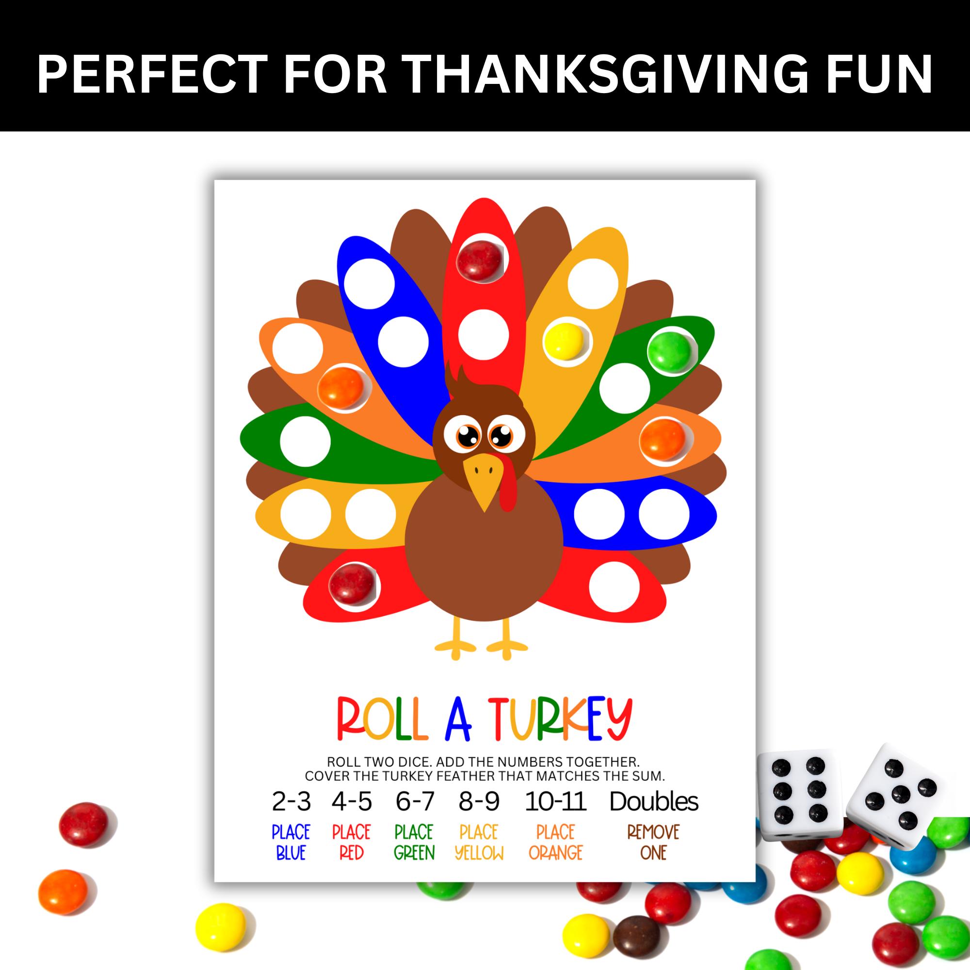 Roll a Turkey Thanksgiving Game: Printable Activity (instant Download ...