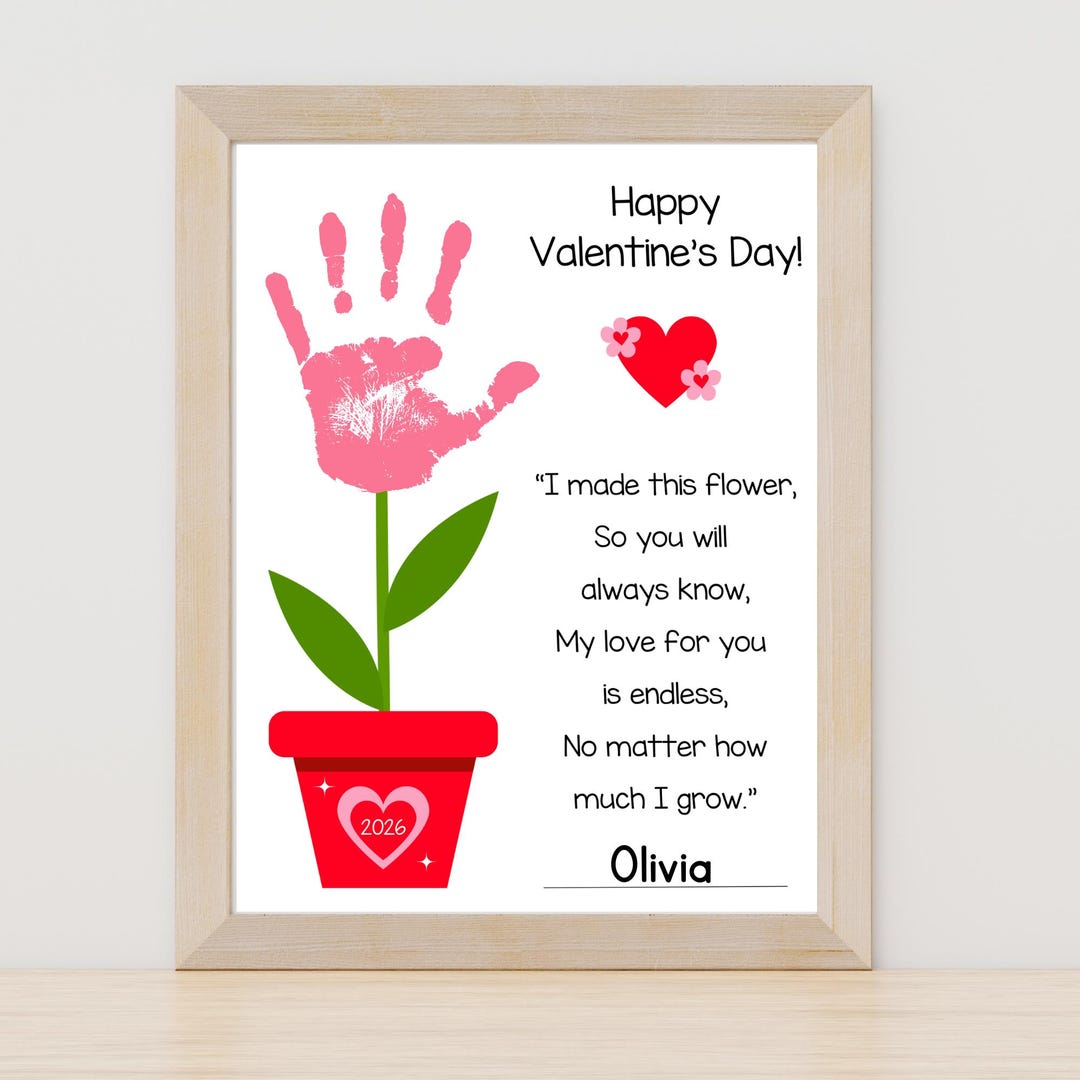 Valentine Handprint Craft for Kids, Flower Poem Keepsake, Printable ...