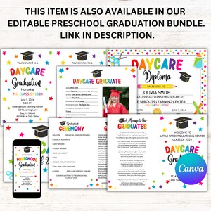 Editable Daycare Graduation Invitation Canva Template Electronic ...