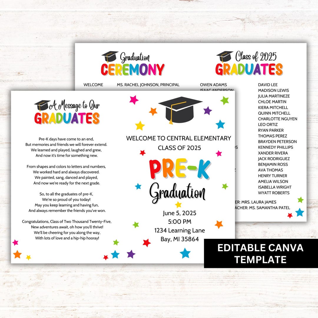 Editable Pre-k Graduation Program, Canva Template, Instant Download, 8 ...