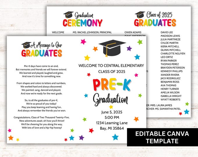 INSTANT DOWNLOAD - Editable Preschool Graduation Program, Preschool ...