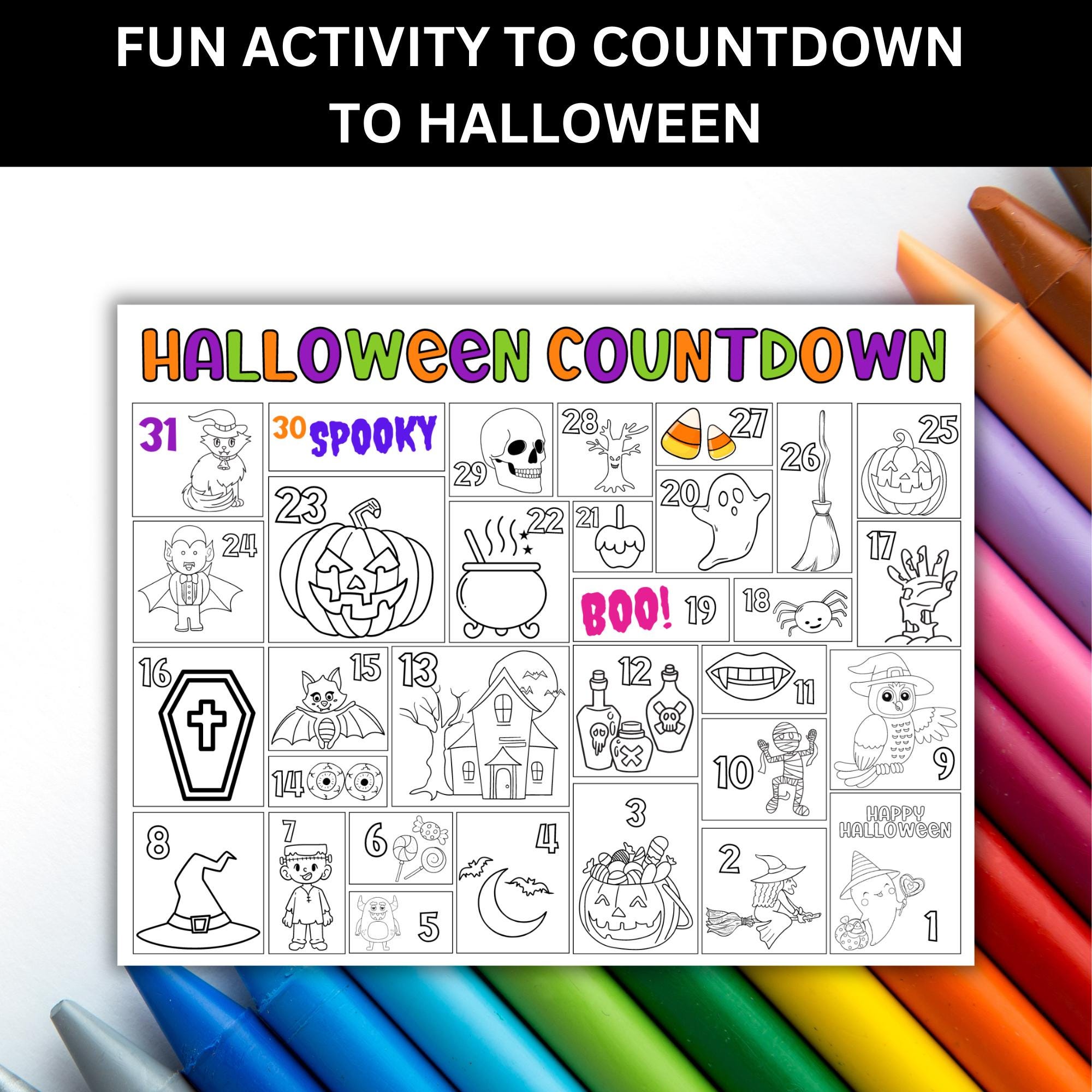 Halloween Countdown Coloring Page: Printable Advent Calendar (PDF ...